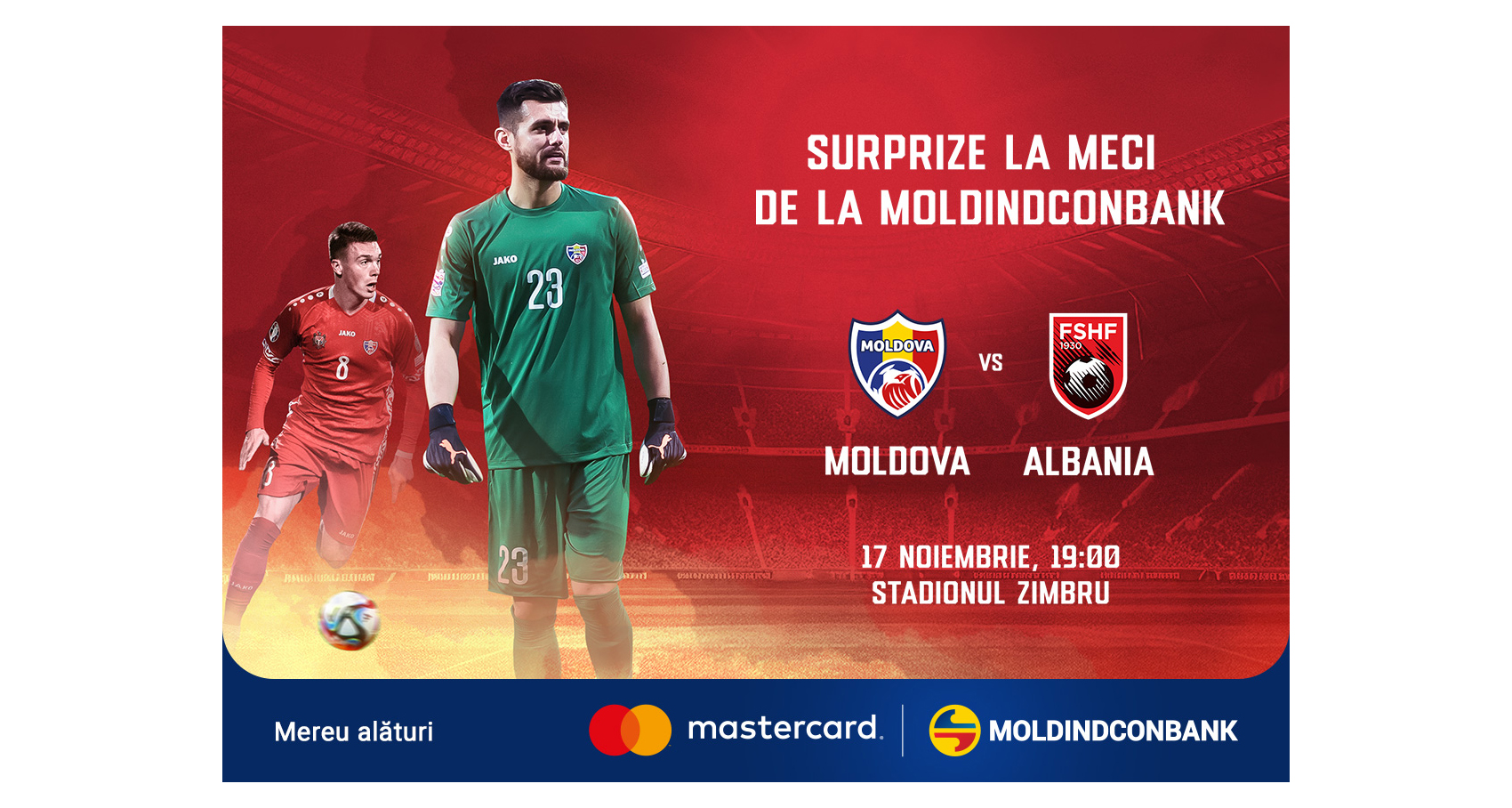 Surprize de la Moldindconbank pentru suporterii care vor urmări pe stadion meciul Moldova ...